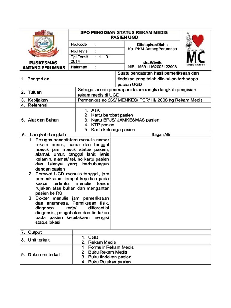 Sop Pengisian Rekam Medis Ugd | PDF