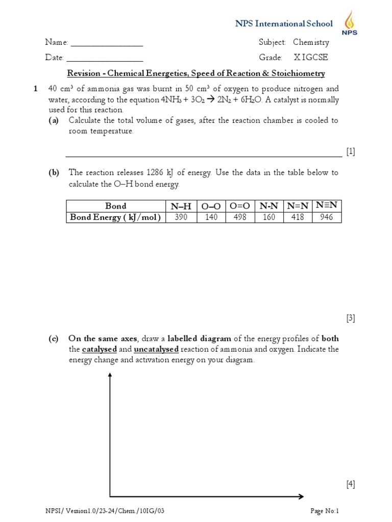 WS Grade 10 IG Chemistry 23-24 - Revision For UT1 | PDF | Chemical ...