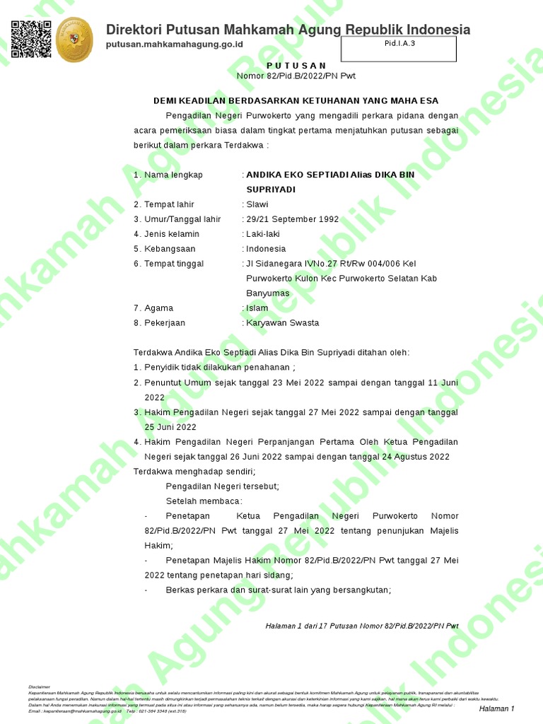 Putusan 82 Pid.b 2022 PN PWT 20221129083039 | PDF