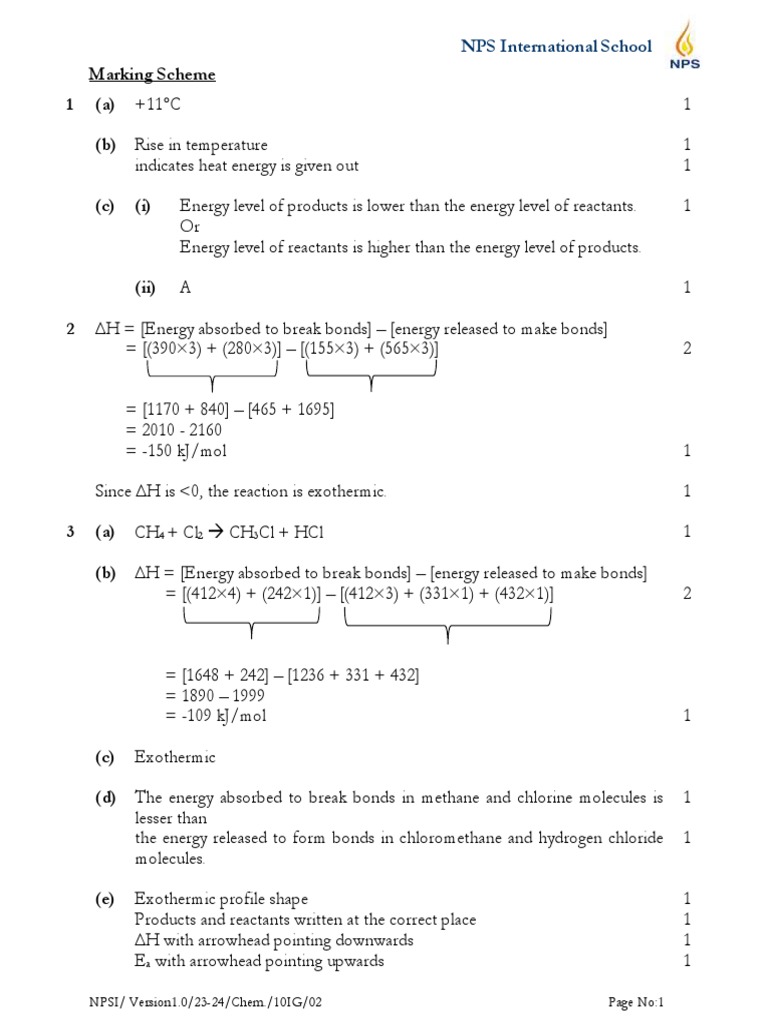 Marking Scheme - Energy Changes WS | PDF | Chemistry | Physical Sciences