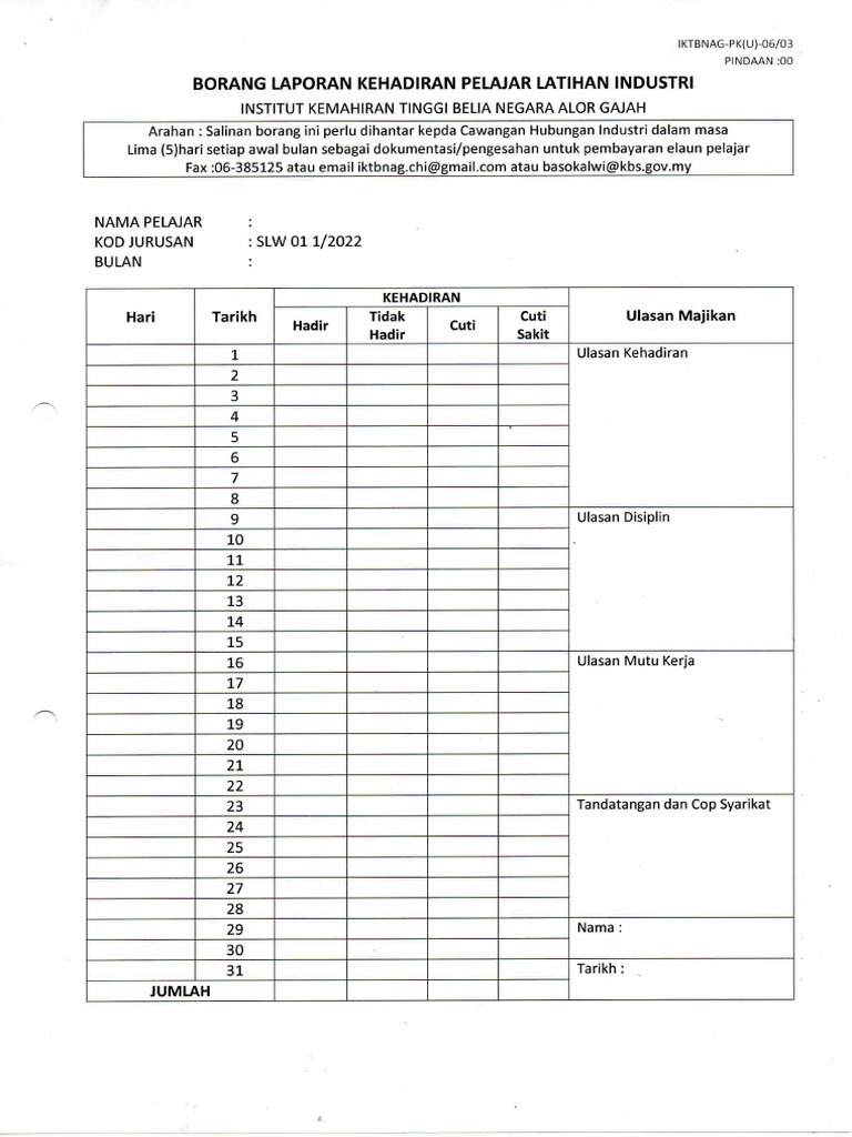 Borang Laporan Kehadiran | PDF