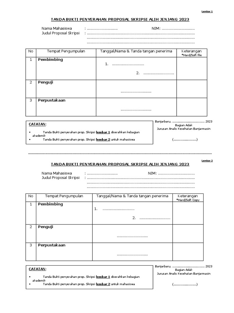 Tanda Bukti Penyerahan Proposal SKRIPSI AJ | PDF