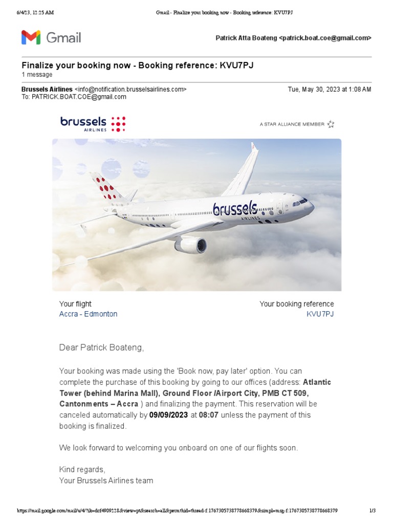Gmail - Finalize Your Booking Now - Booking Reference - KVU7PJ | PDF ...