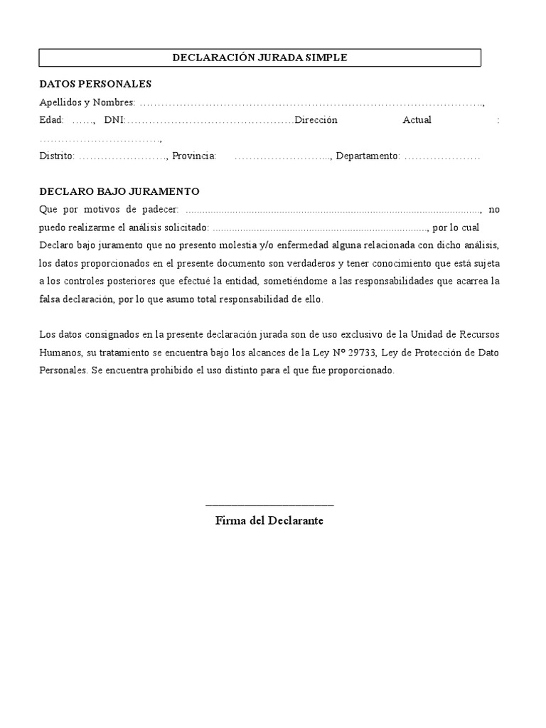 Declaracion Jurada Simple | PDF