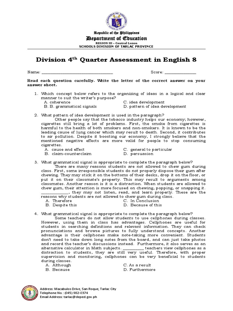 Rfqa Grade 8. Assessment Tool | PDF | Love | Deforestation