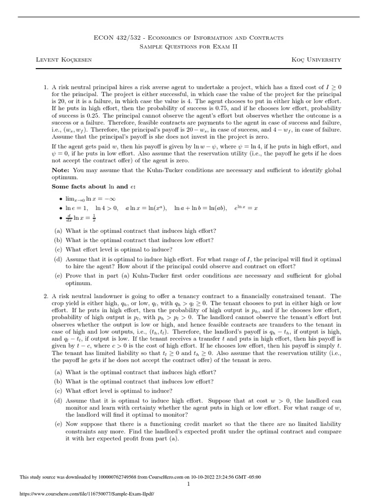 Sample Exam II PDF | PDF | Variance | Mathematical Optimization