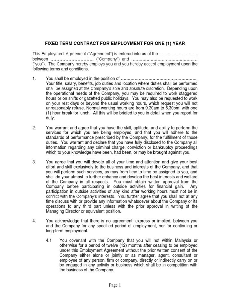 Fixed Term Employment Contract | PDF | Employment | Salary