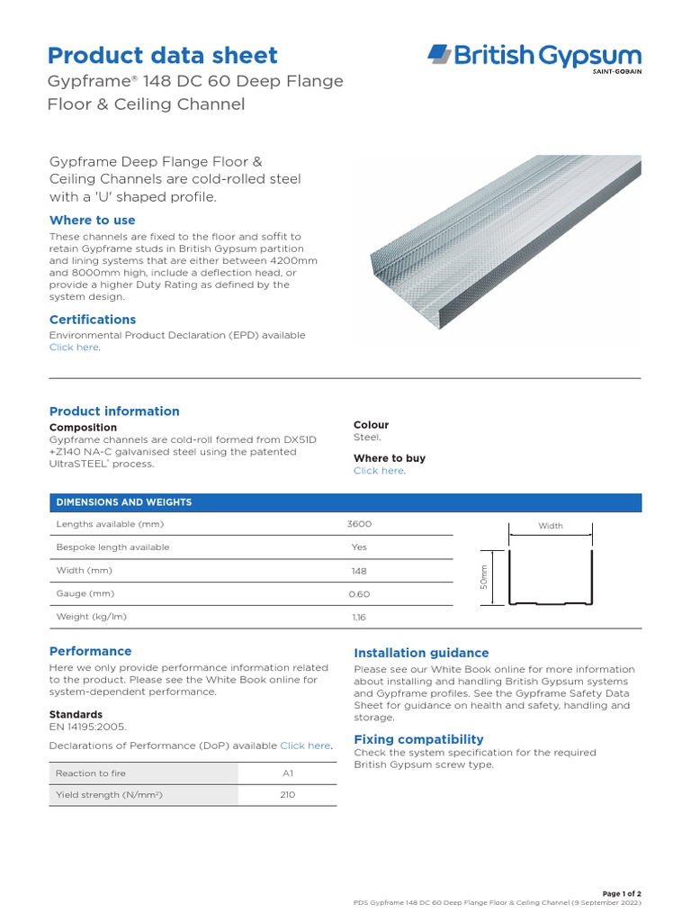 British Gypsum PDS Gypframe 148 DC 60 Deep Flange Channel | PDF ...