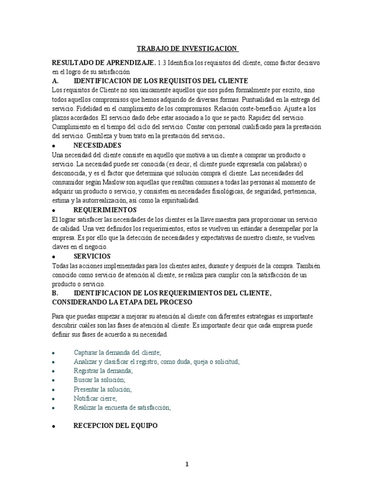 Identificación de Requerimientos del Cliente | PDF | Cliente | Servicio ...