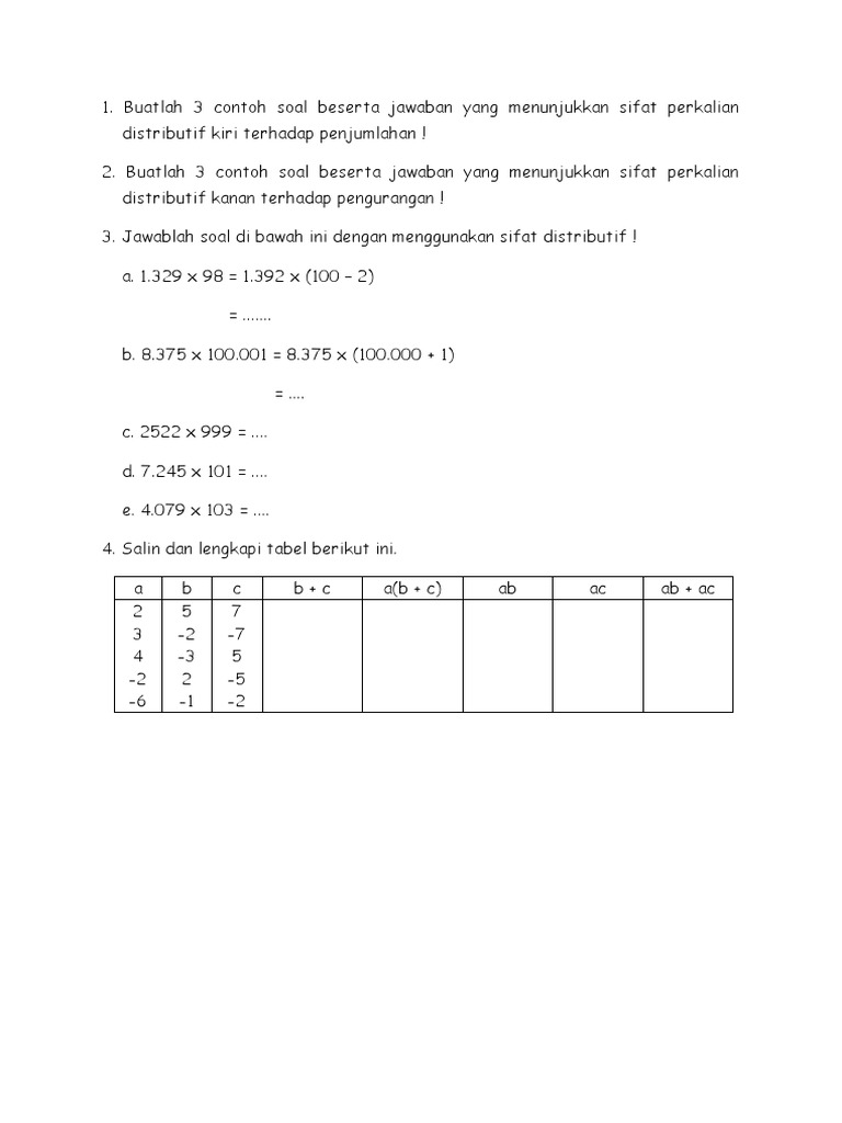 Contoh Soal Sifat Distributif Perkalian | PDF
