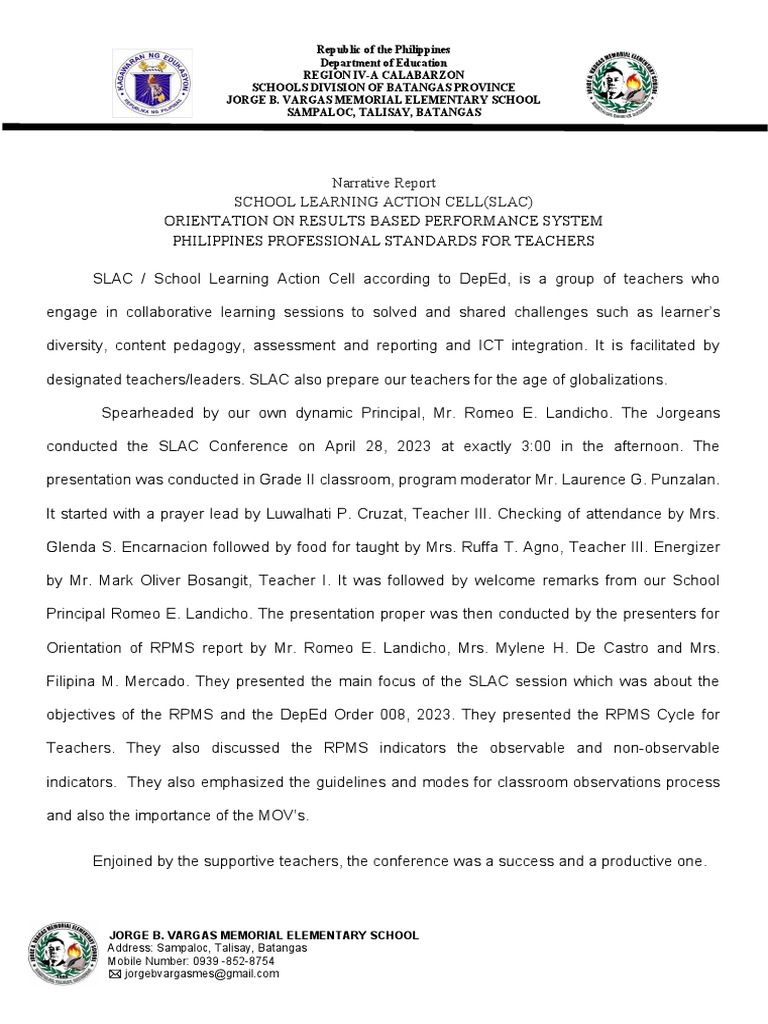 Lac 2023 RPMS | PDF | Teachers | Cognitive Science