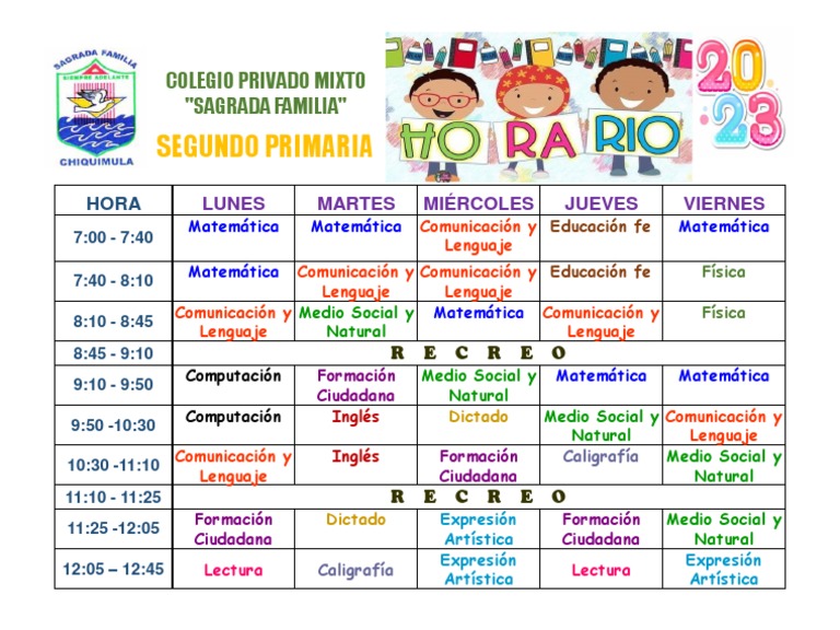 Horario de Clases 2do. Prim. 2023 | PDF