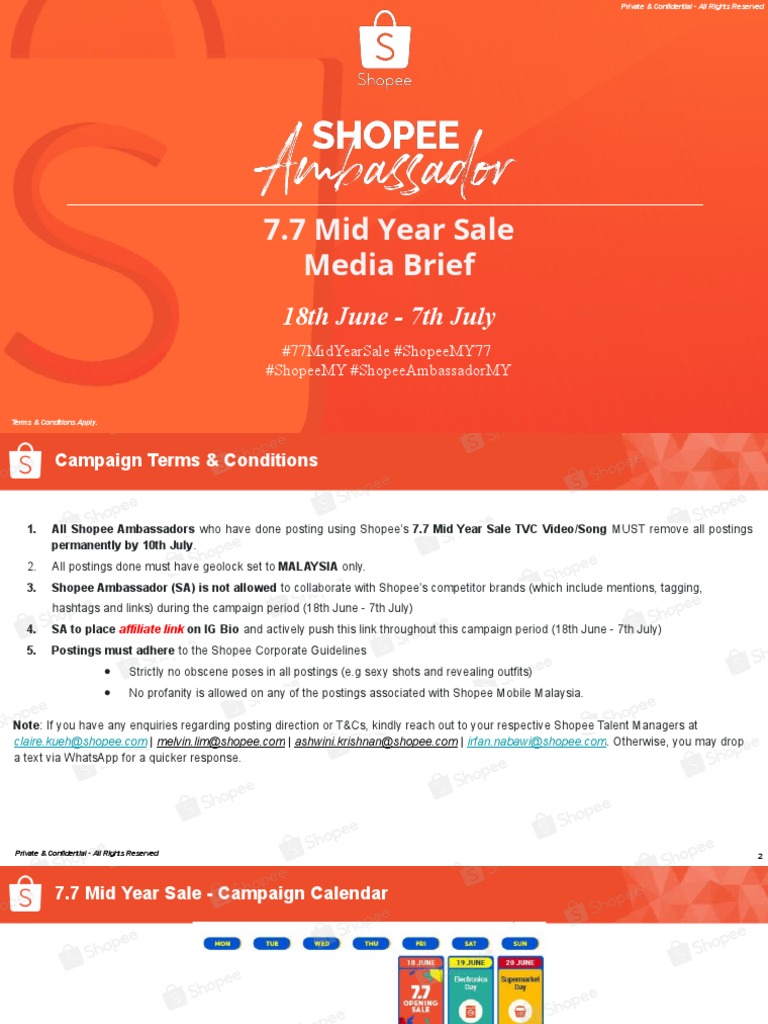 (Shopee Ambassador) 7.7 Mid Year Sale Media Brief | Download Free PDF ...