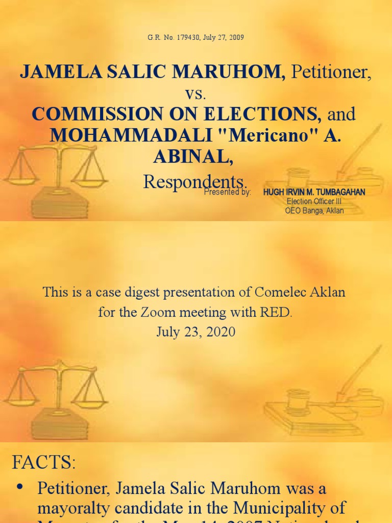 Maruhom Vs Comelec G.R. No. 179430 | PDF | Public Law | Justice