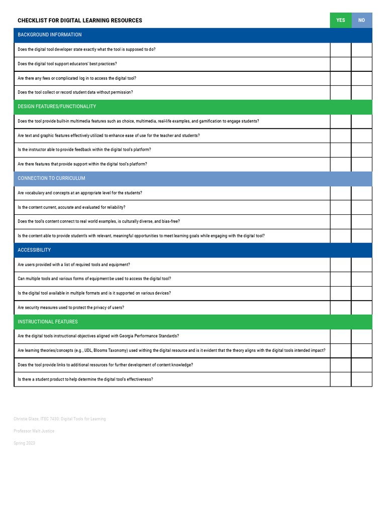 Digital Tools Checklist and Evaluation Form | PDF | Multimedia | Tools