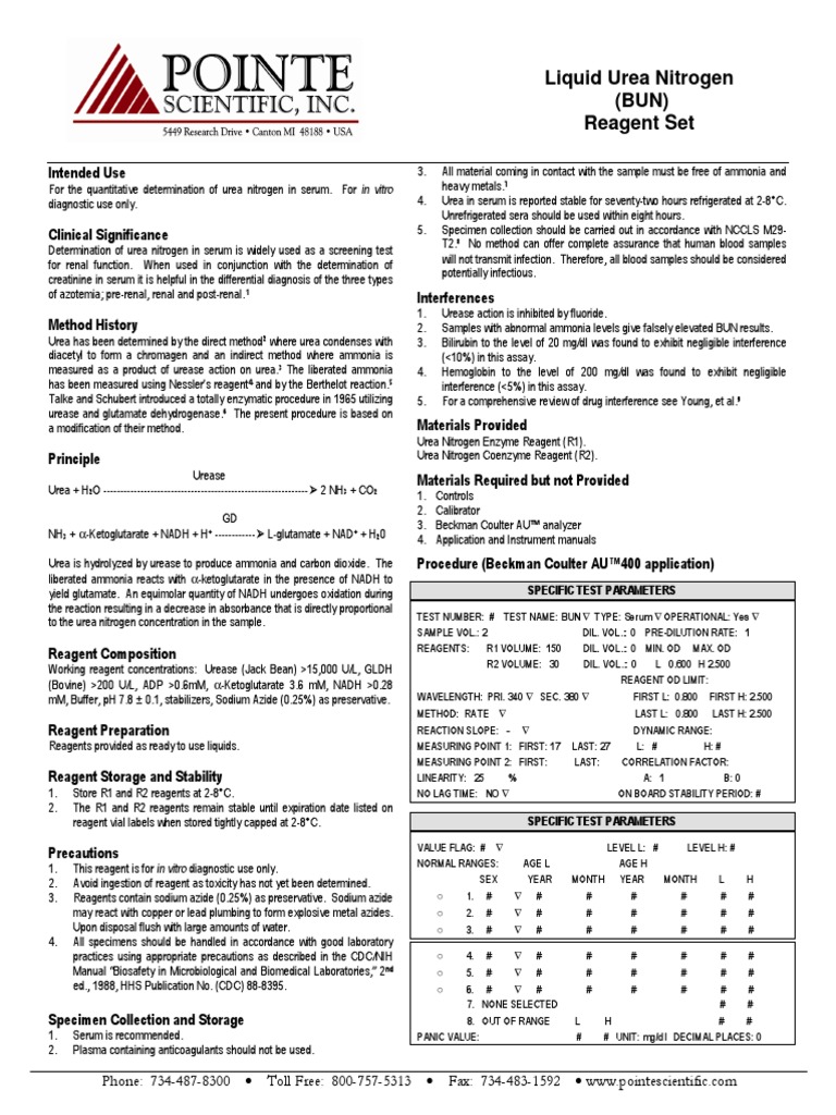BUN Beckman Insert | PDF | Urea | Ammonia
