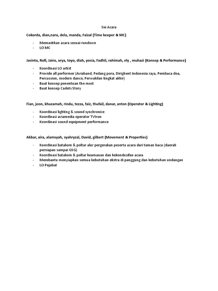 Jobdesk Sie Acara | PDF