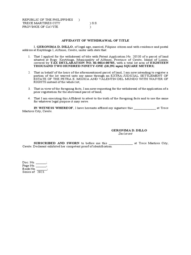 Affidavit of Withdrawal | PDF