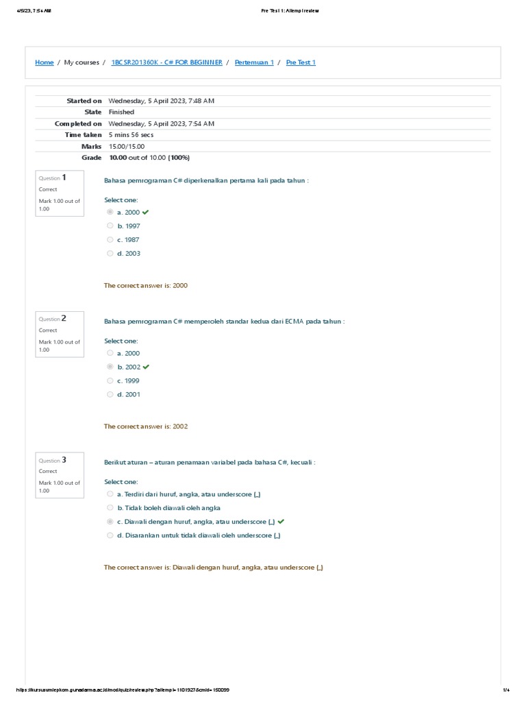 Pre Test 1 - Attempt Review | PDF