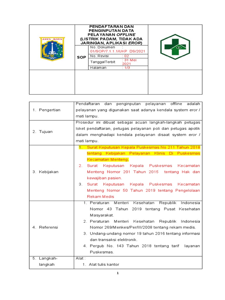 2022 - Sop Pendaftaran Dan Penginputan Data Offline | PDF