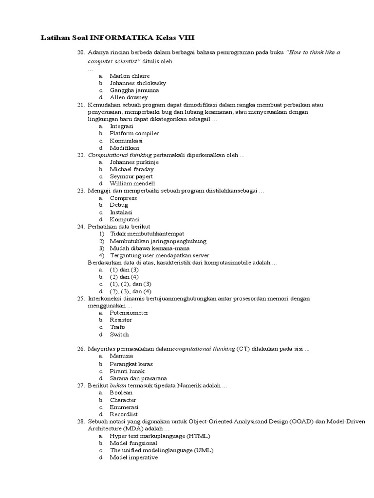 Latihan Soal INFORMATIKA Kelas VIII | PDF
