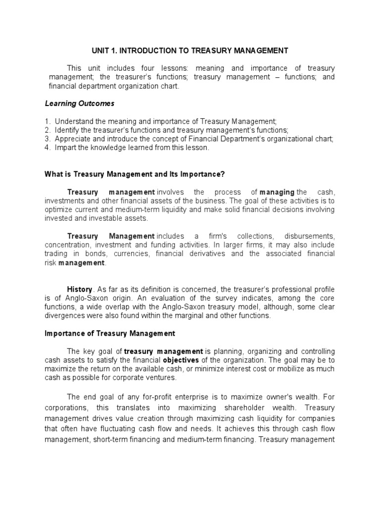 Treasury Management Overview and Functions | PDF | Market Liquidity ...