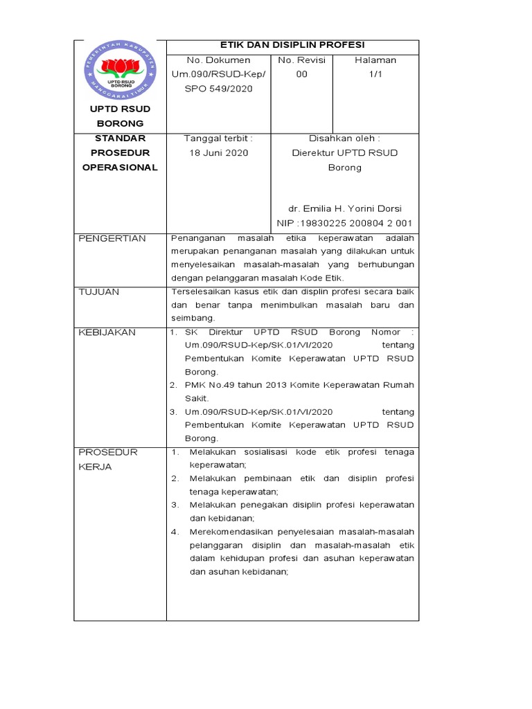 SOP Kode Etik Keperawatan RSUD Borong | PDF | Pengembangan Diri ...