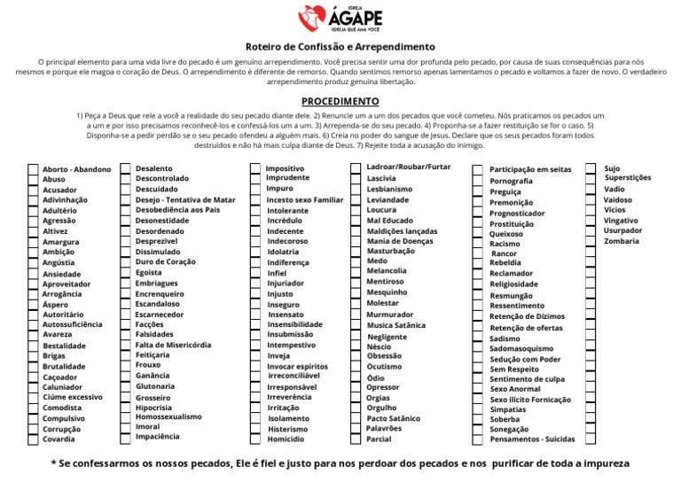 Roteiro de Confissão e Arrependimento | Download grátis PDF | Pecado Roteiro de Confissão e Arrependimento | Download grátis PDF | Pecado