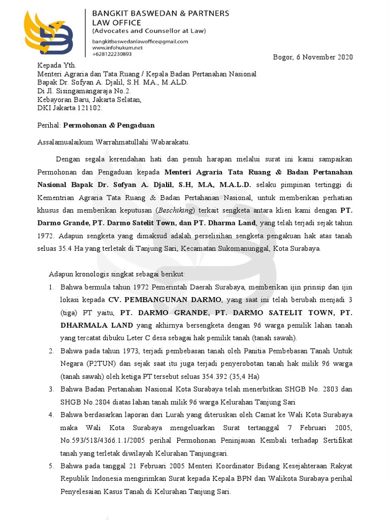 Surat Permohonan Menteri ATR BPN Tanjungsari | PDF