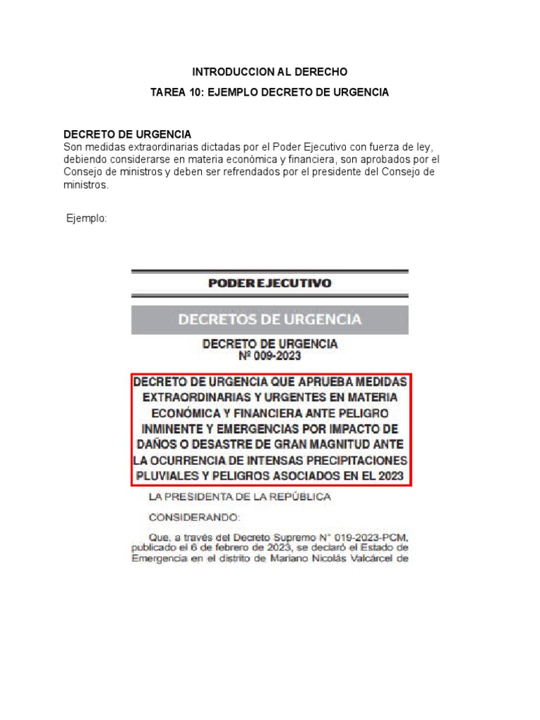 Tarea 10 - Decreto de Urgencia - Ejemplo | PDF