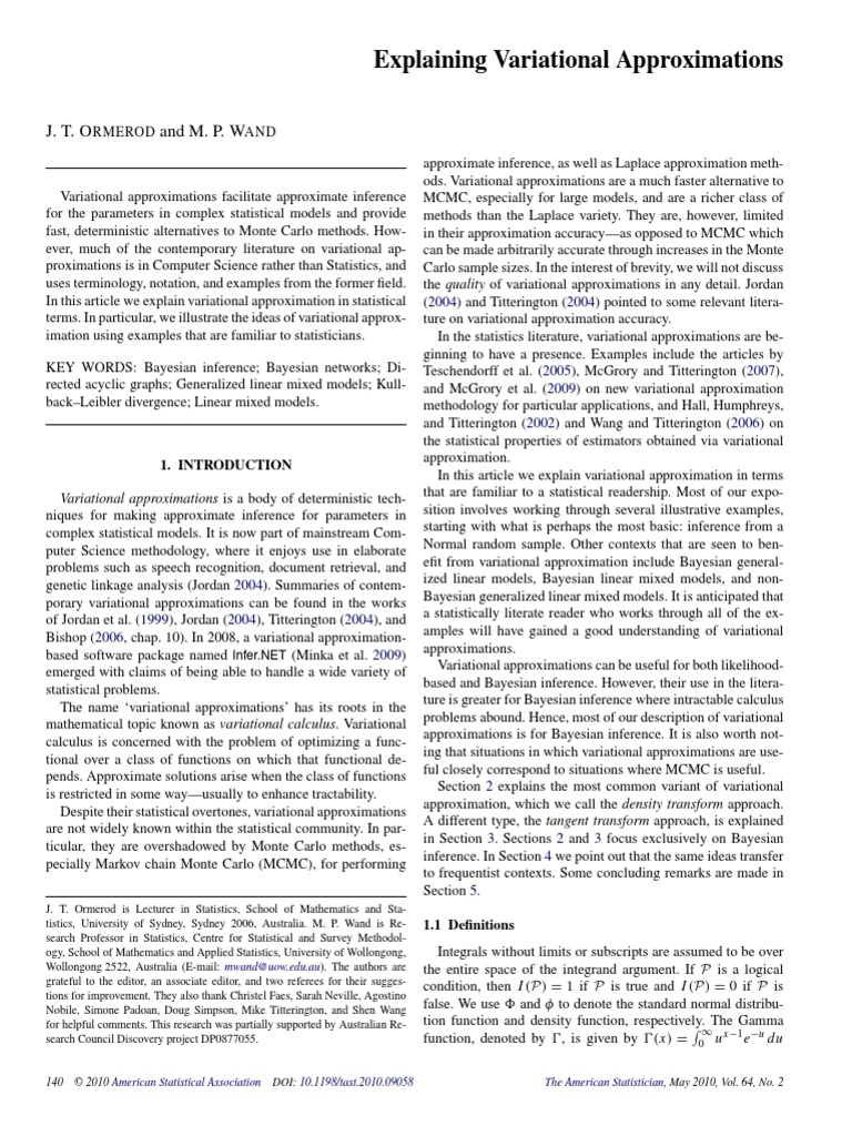 Explaining Variational Approximations Pdf Bayesian Network Statistical Inference