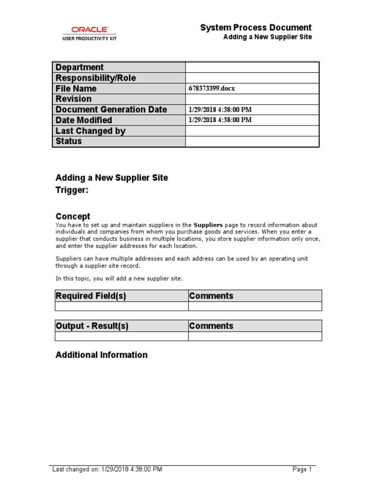 Add New Supplier Site Procedure | PDF | Information | Computing