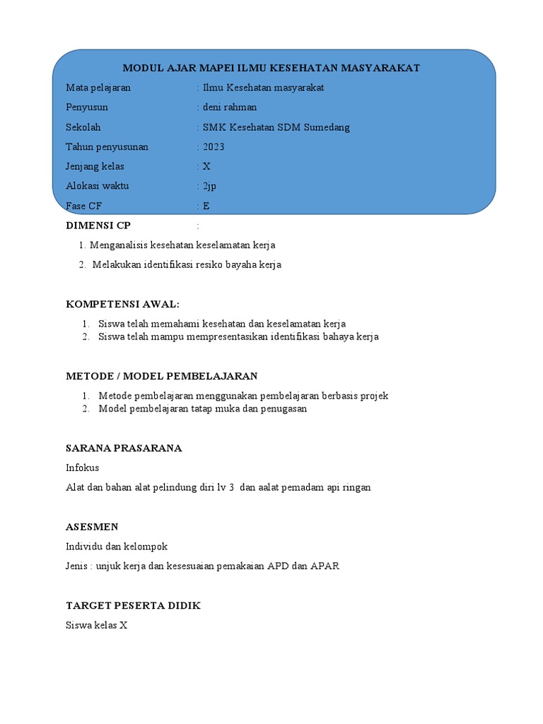Modul Ajar Mapel Pkk Kelas Xi | PDF