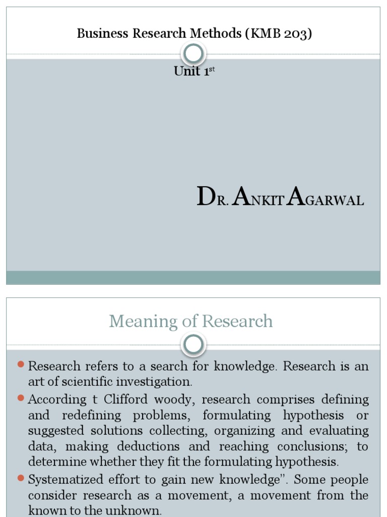 Business Research Methods (KMB 203) Unit 1 | PDF | Methodology | Research Design