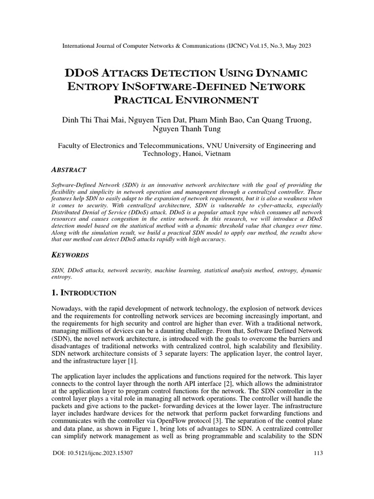 Ddos Attacks Detection Using Dynamic Entropy In Software Defined Network Practical Environment