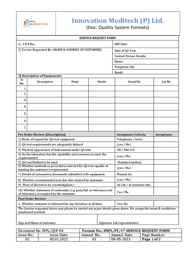 FF-17 Service Request Form | PDF | Laboratories | Justice
