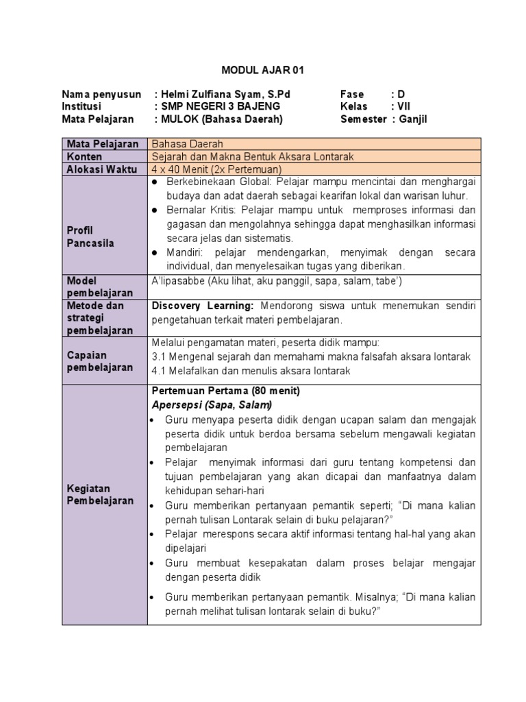 Modul Ajar (RPP) 01 Kls 7 Ganjil | PDF