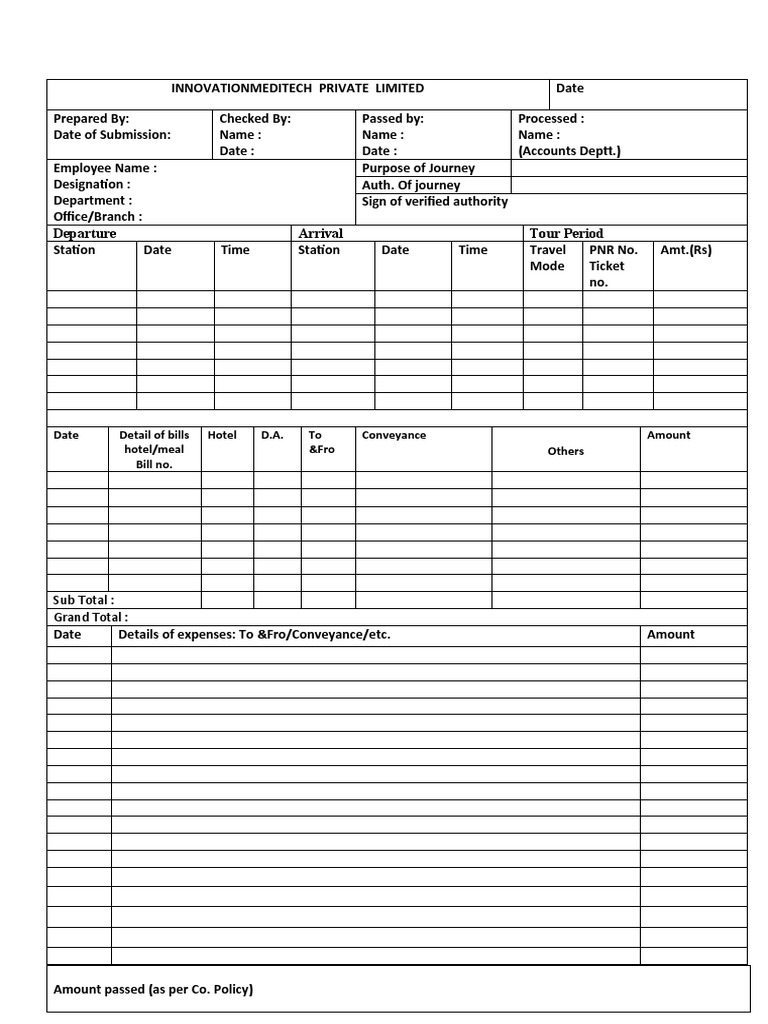 Tour Bill Format | PDF