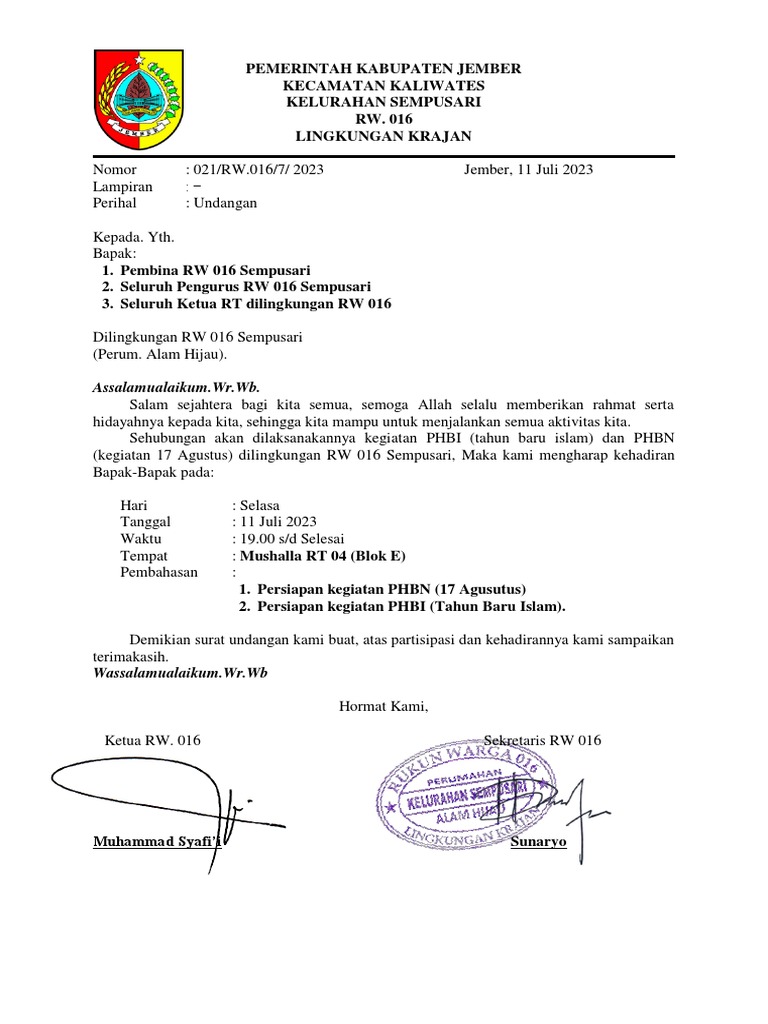 21 Undangan Rapat PHBI-PHBN | PDF
