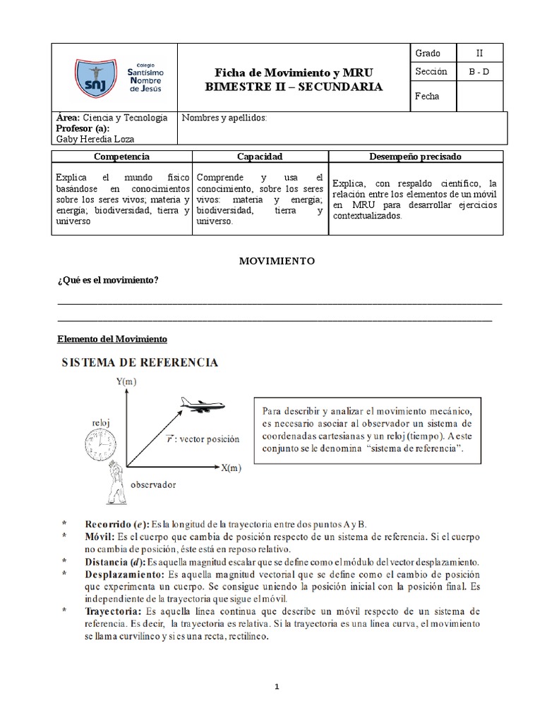 Ficha de Trabajo - Mru | PDF | Velocidad | Tiempo espacial