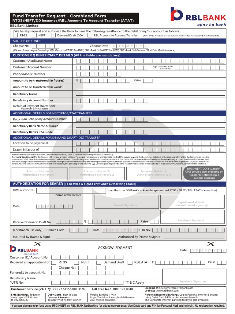 Fund Transfer Request Editable Form | PDF | Banks | Cheque