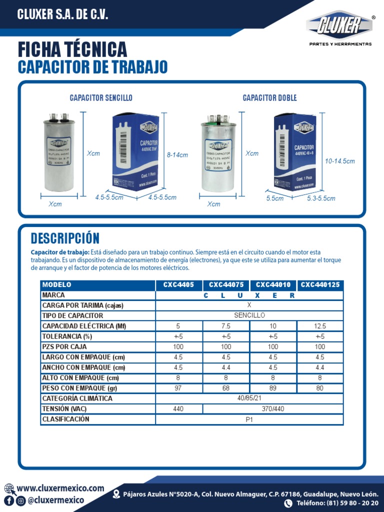 Ficha Tecnica CAPACITORES DE TRABAJO | PDF | Condensador | Energia ...