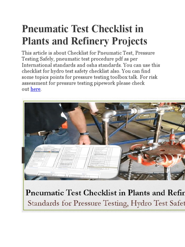 Pneumatic Test Checklist in Plants and Refinery Projects | Download ...