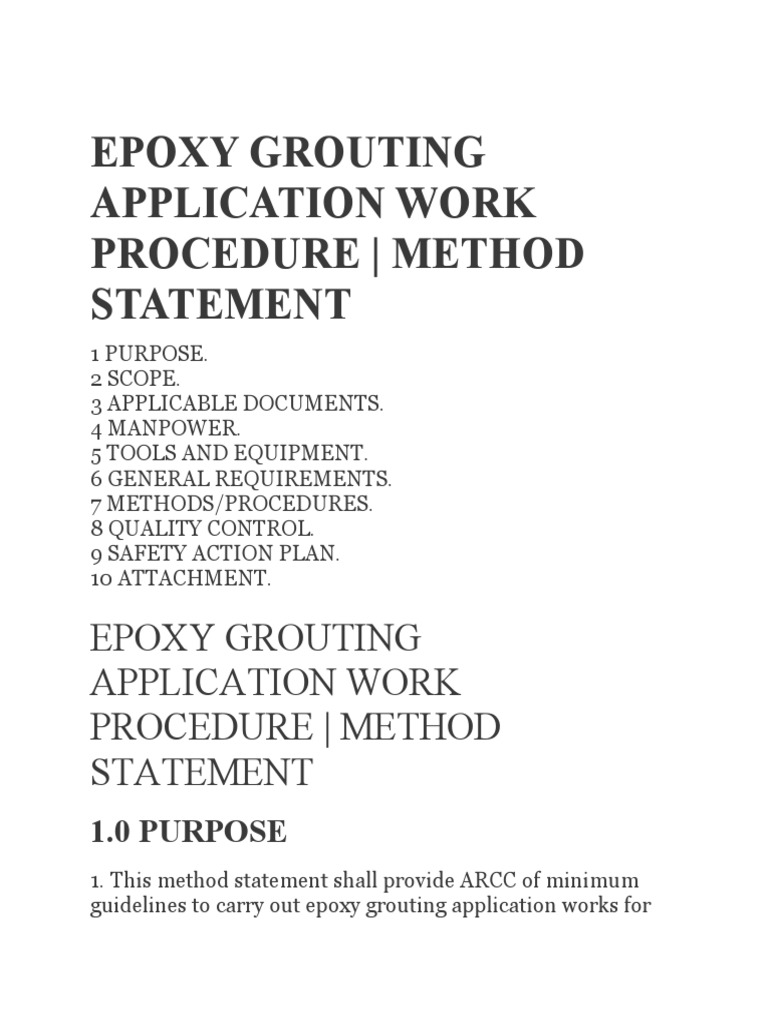 Epoxy Grouting Application Work Procedure | PDF | Concrete | Epoxy