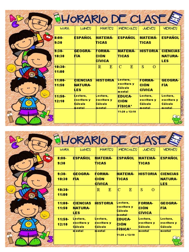 Horario de Clases: Español y Matemáticas | PDF | Ciencias sociales ...