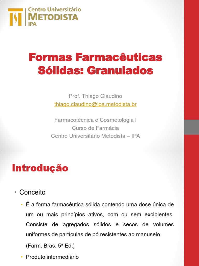 05 - Formas Farmacêuticas Sólidas - Granulados | PDF | Farmacologia ...