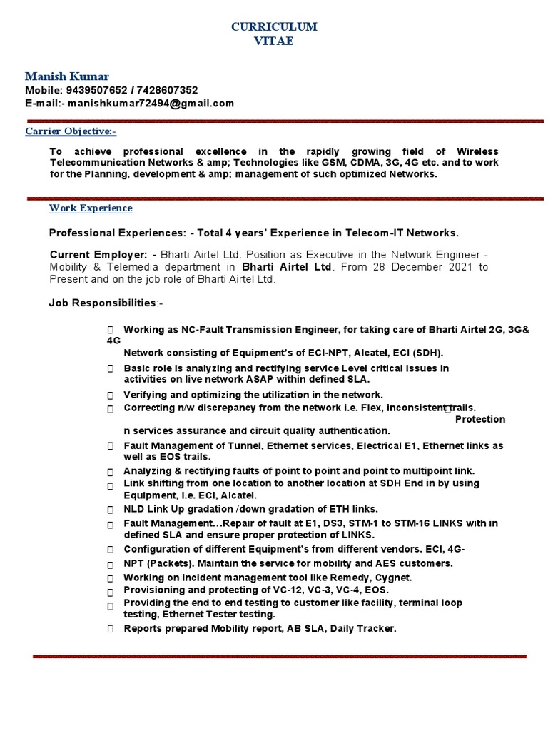 Resume For Your Reference | PDF | 4 G | Telecommunications