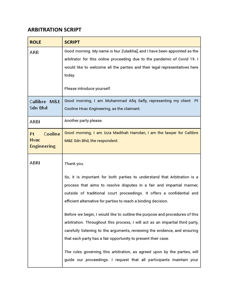 Arbitration Script | PDF | Breach Of Contract | Arbitration