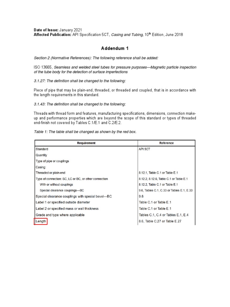 API 5CT Casing & Tubing Addendum 1 | PDF | Pipe (Fluid Conveyance) | Calibration