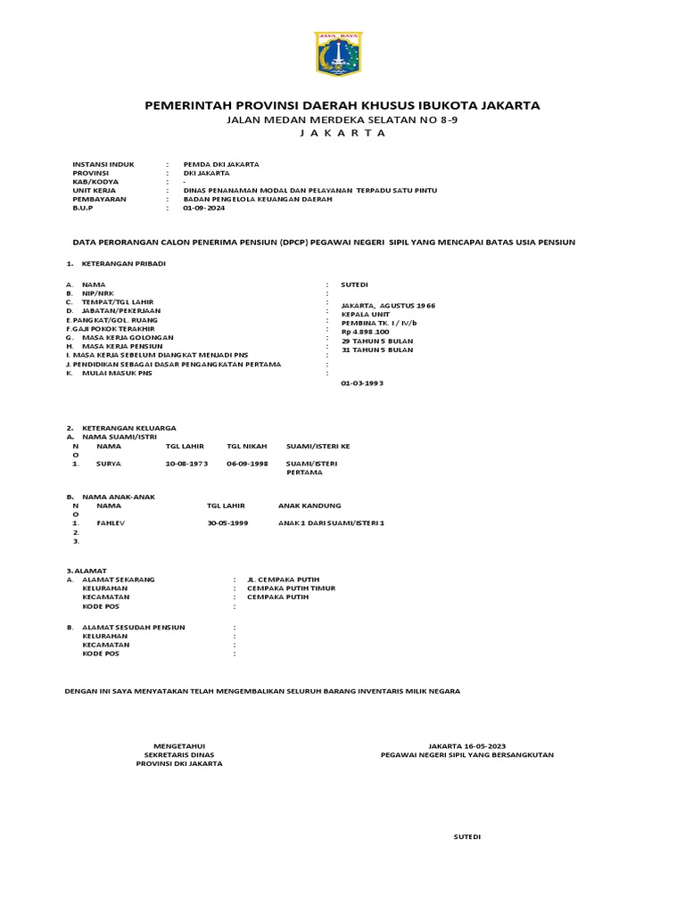 Form Isian DPCP | PDF Form Isian DPCP | PDF